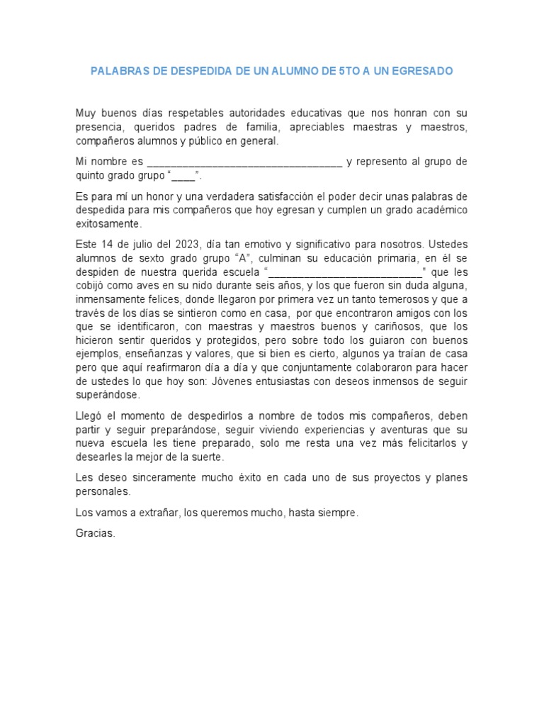 CLAUSURA - PALABRAS DE DESPEDIDA | PDF