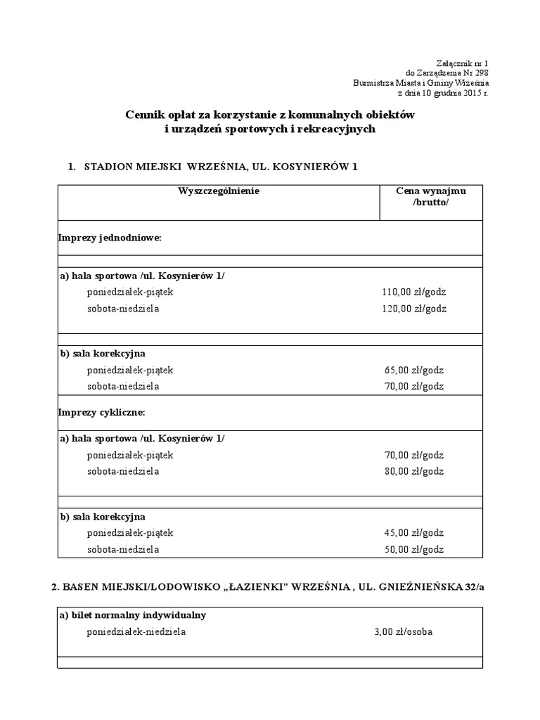 Cennik Obiektow | PDF