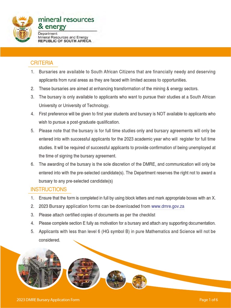 DMRE Bursary Application Form 2023 | PDF