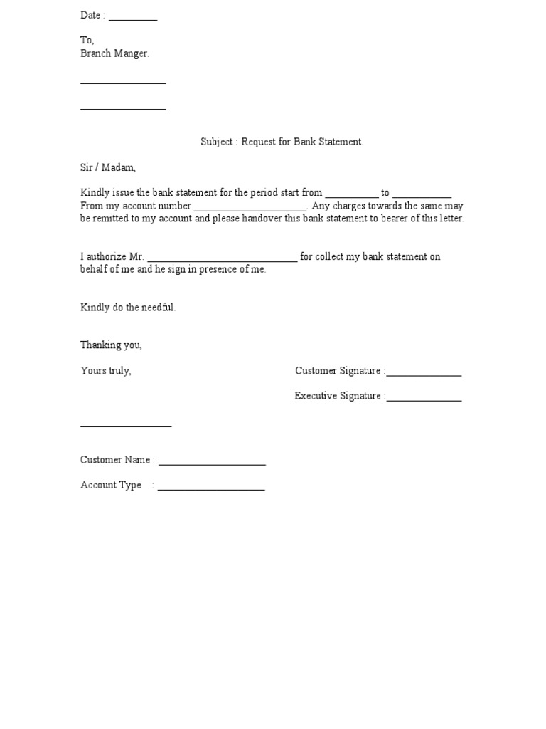 Bank Statement Request Letter Template | PDF | Finance & Money Management