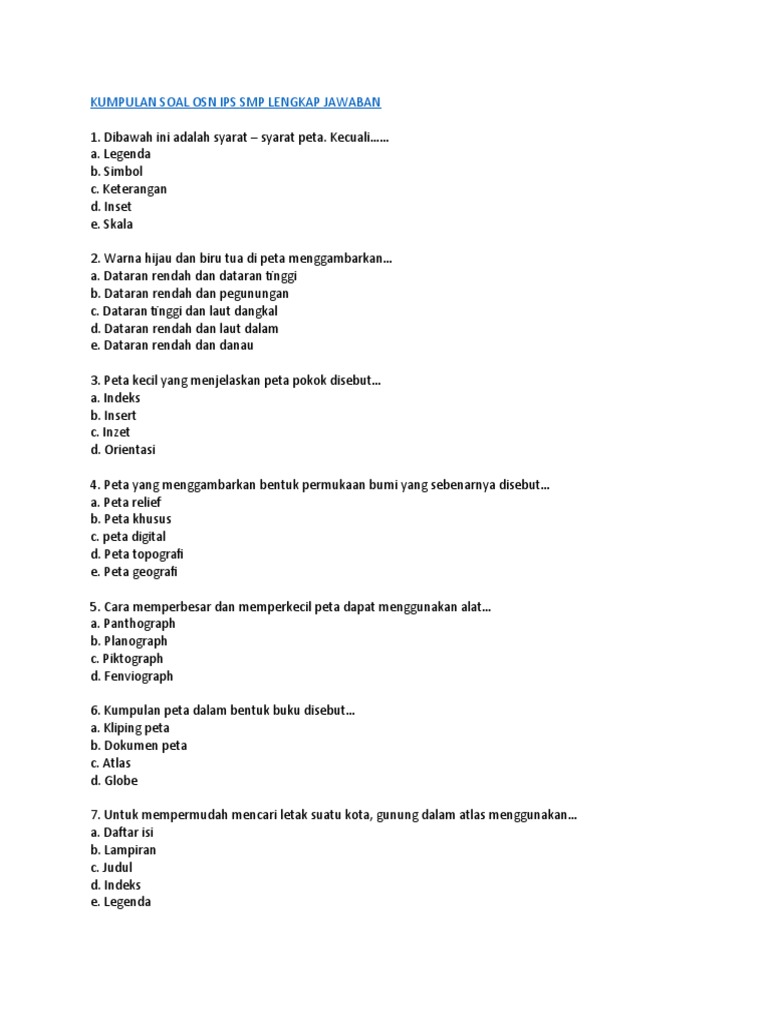 Kumpulan Soal Osn Ips SMP | PDF Kumpulan Soal Osn Ips SMP | PDF
