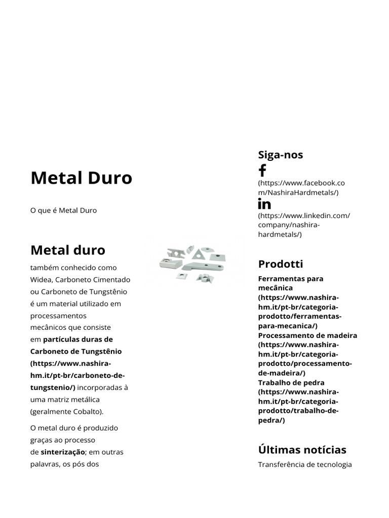 O que é Metal Duro e suas Aplicações | PDF | Sinterização | Tungstênio