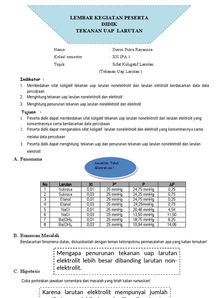 LKPD Tekanan Uap Davin | PDF