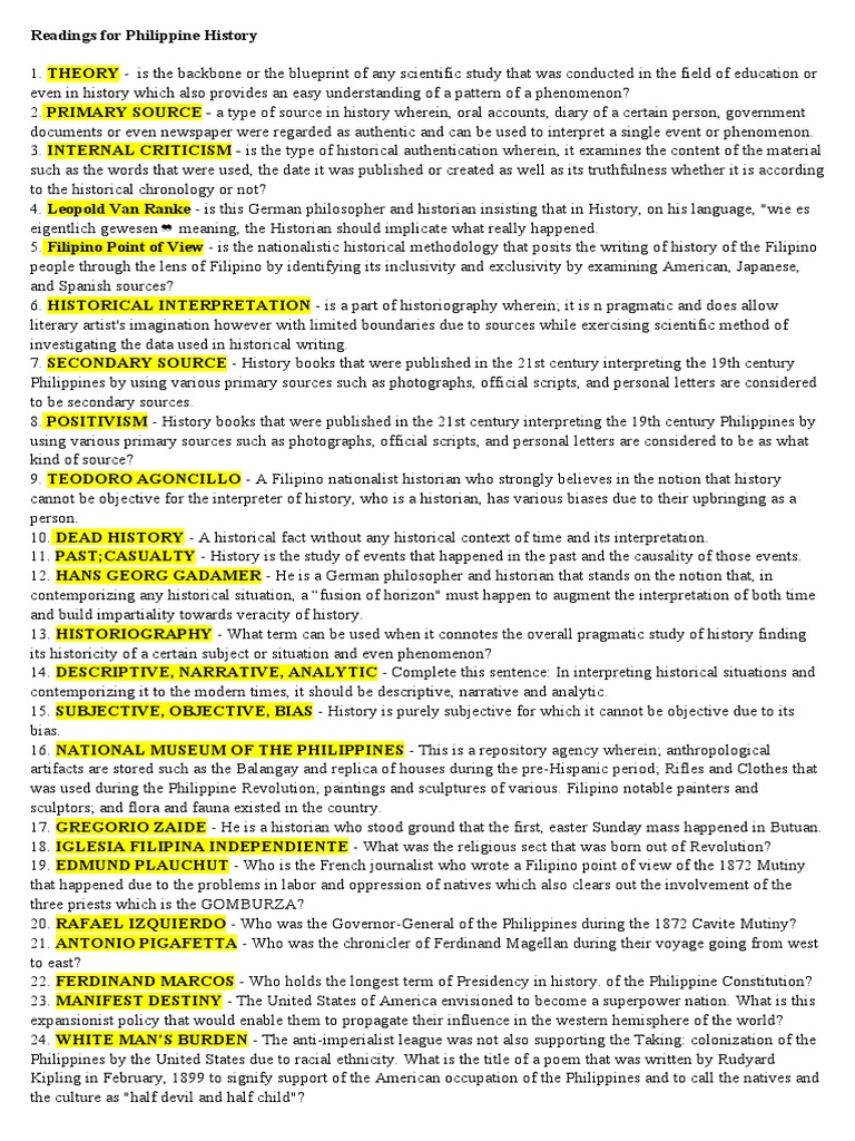Philippine History Reviewer Guide | PDF | Primary Sources | Philippines