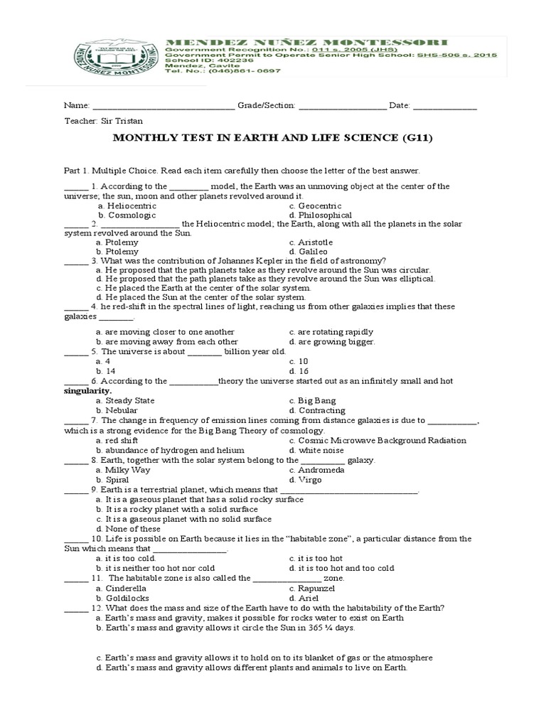 First Monthly Test ELS | PDF | Volcano | Rock (Geology)
