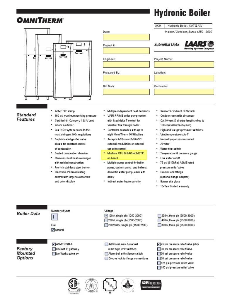 OmniTherm 1250 Boiler Selection | PDF