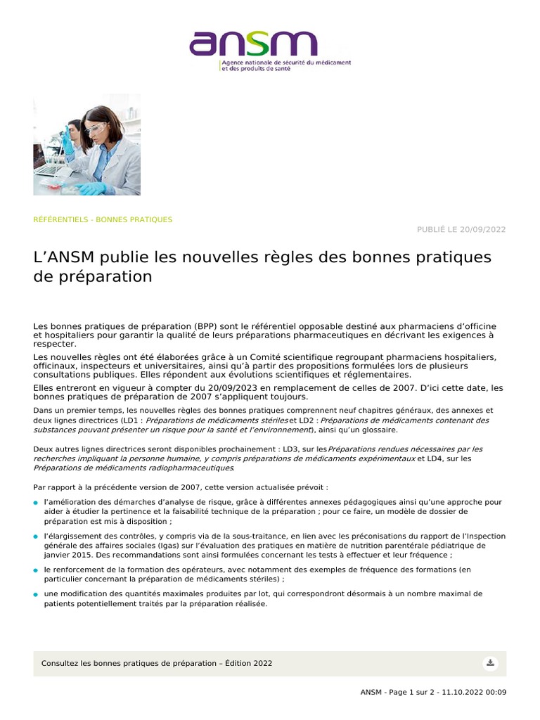 Lansm Publie Les Nouvelles Regles Des Bonnes Pratiques de Preparation | PDF | Finance et gestion ...