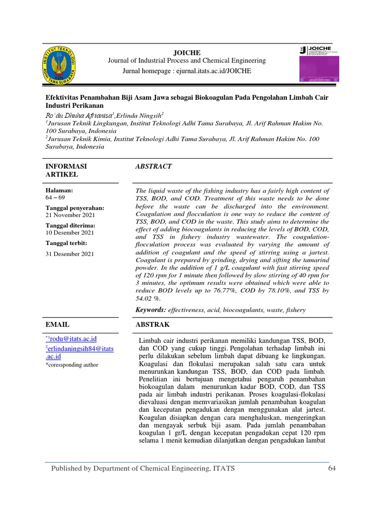 Jurnal Efektivitas Biokoagulan Biji Asam Jawa | PDF | Memasak, Makanan ...