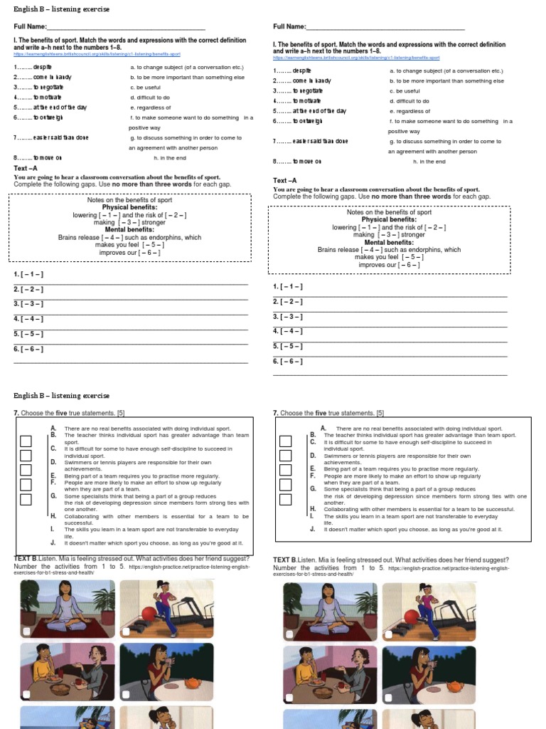 Listening Exercise - Benefits of Sport | PDF