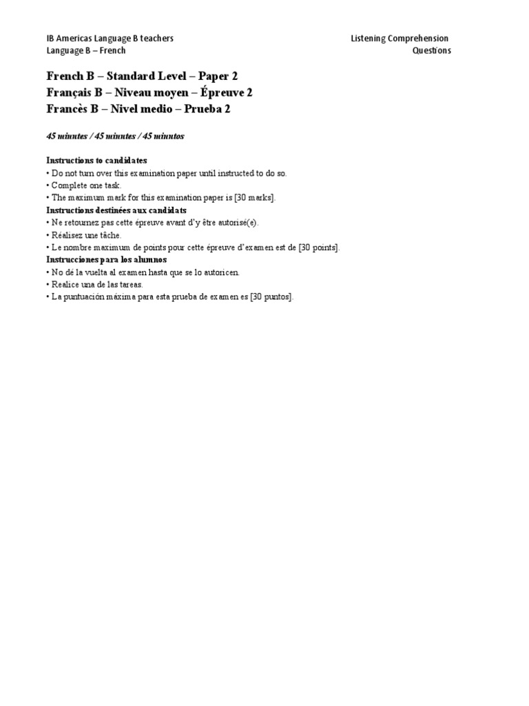 Examen de français IB : Compréhension orale | PDF