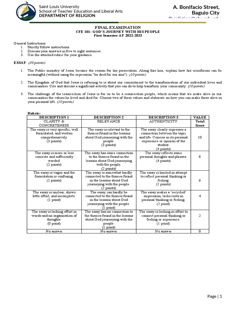 CFE 101 Final Exam 1stsem AY 22-23 | PDF