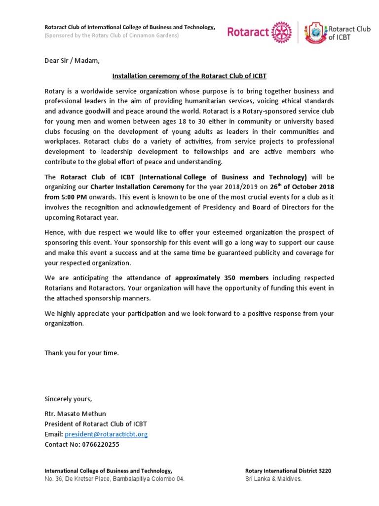 1 Installation Ceremony of The Rotaract Club of ICBT | PDF | Advertising | Mass Media