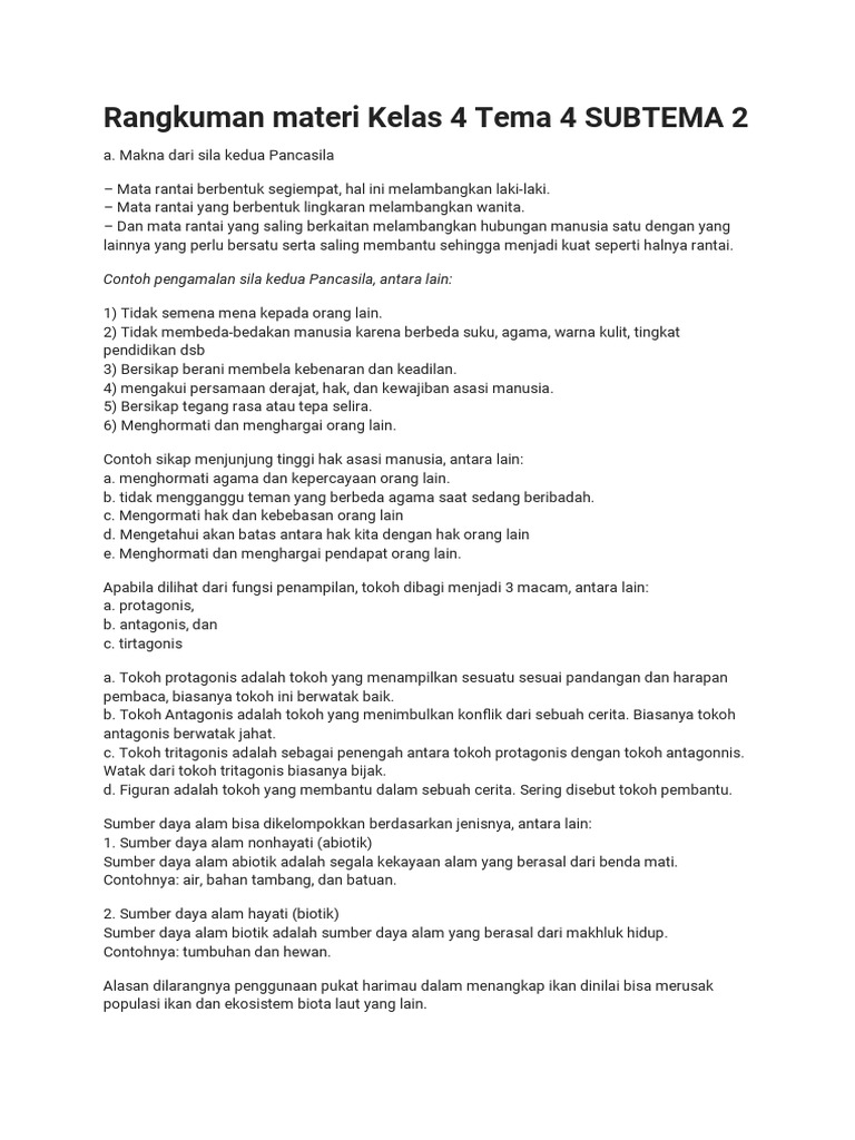 Rangkuman Materi Kelas 4 Tema 4 SUBTEMA 2 | PDF