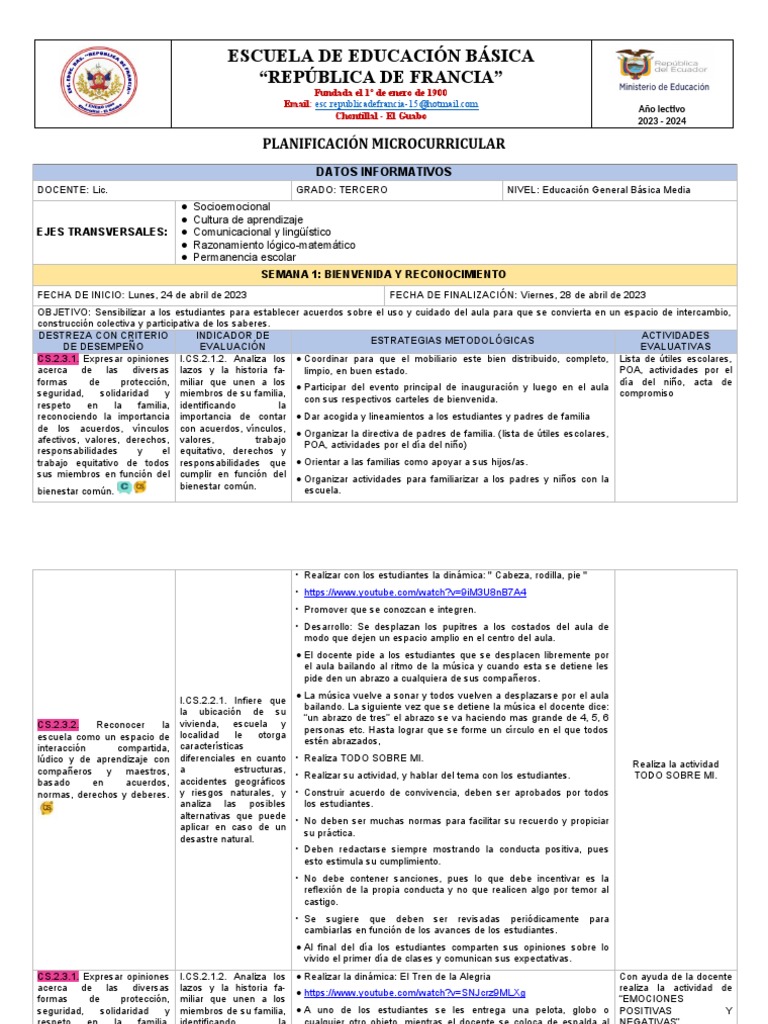 PLAN DE TERCER GRADO 2023 (2) Semanas | PDF