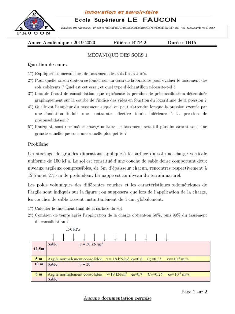 3e EXAMEN MECASOL 1 Faucon 2019-2020 | PDF