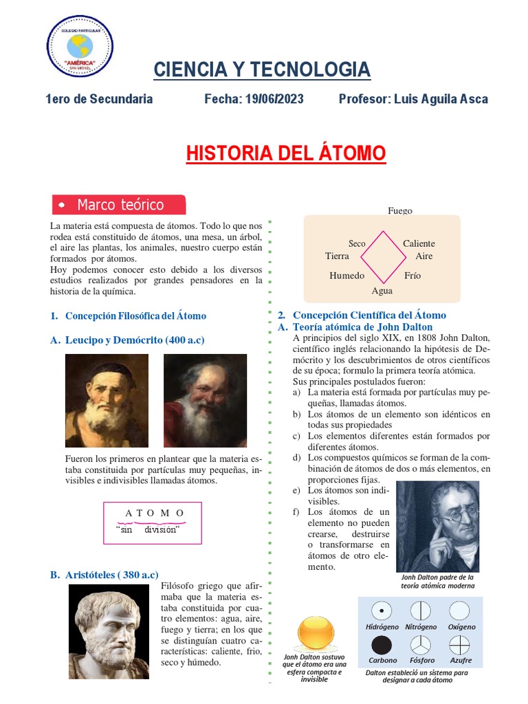 Historia Del Atomo para Primer Grado Secundaria | PDF