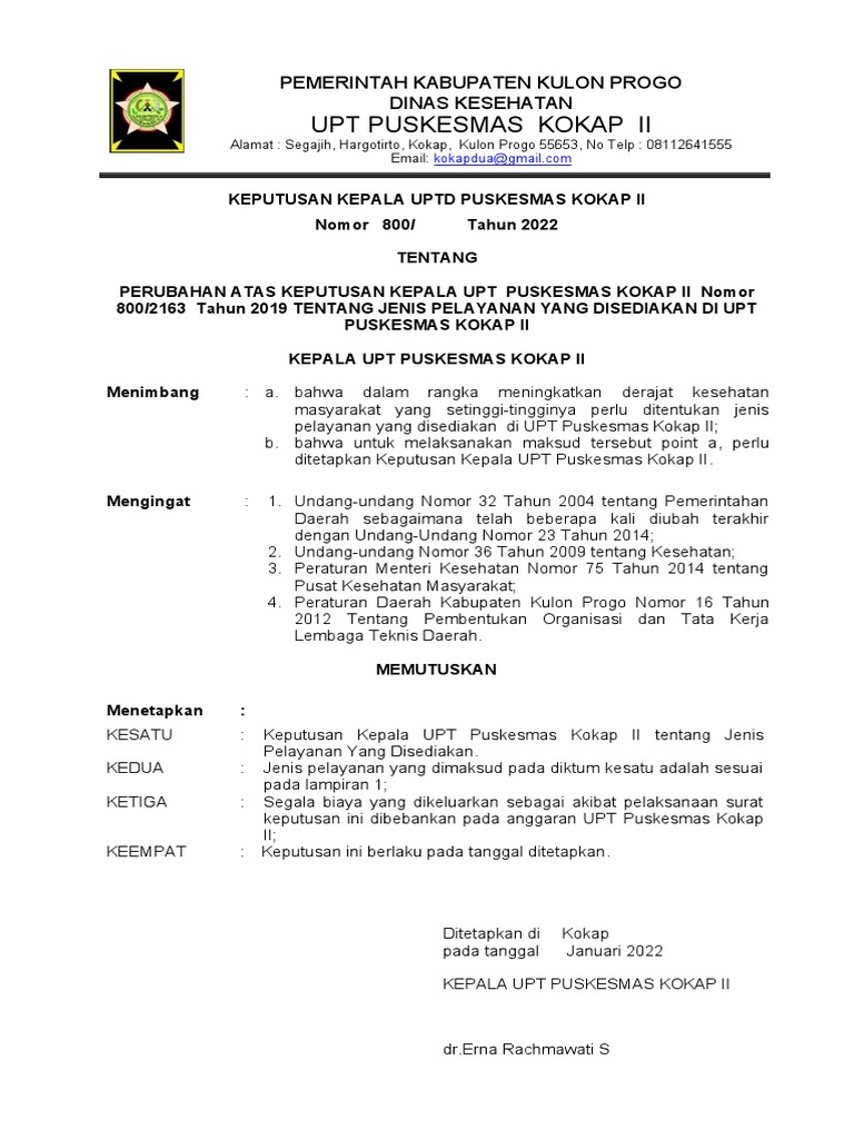 SK Jenis Pelayanan 2022 | PDF