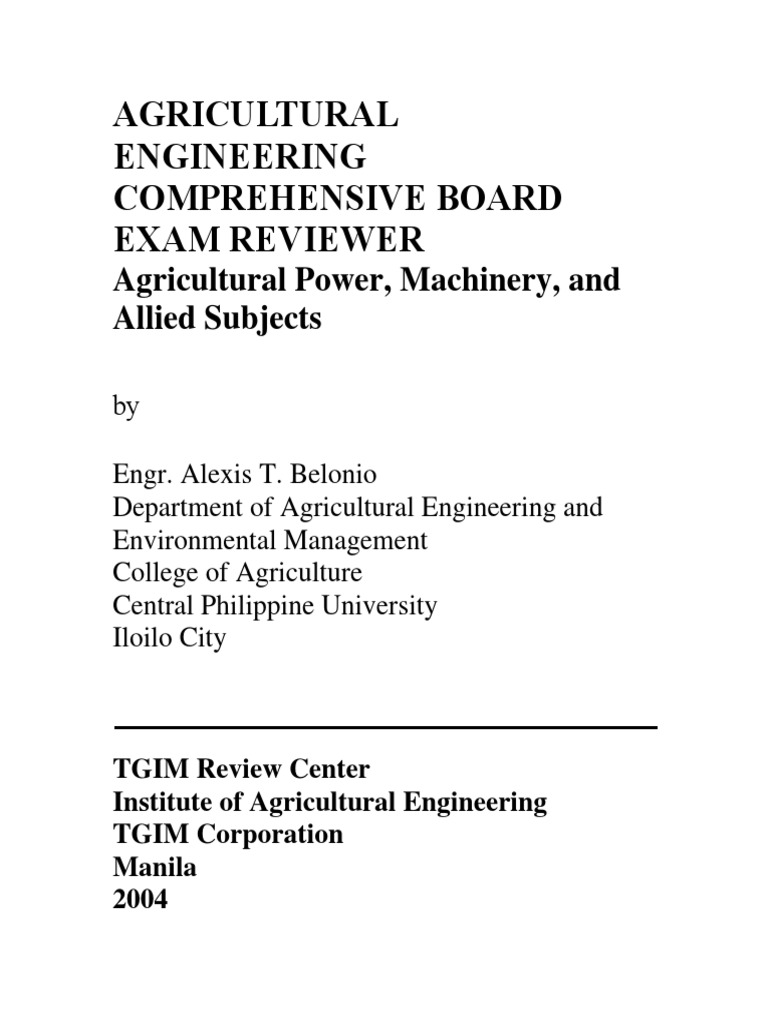 Agricultural Engineering Comprehensive Board Exam Reviewer | PDF