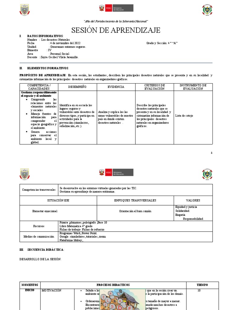 Sesión de Aprendizaje Desastres Naturales | PDF | Aprendizaje | Evaluación Sesión de Aprendizaje Desastres Naturales | PDF | Aprendizaje | Evaluación