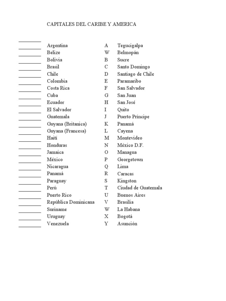 Repaso Capitales Caribe y America | PDF