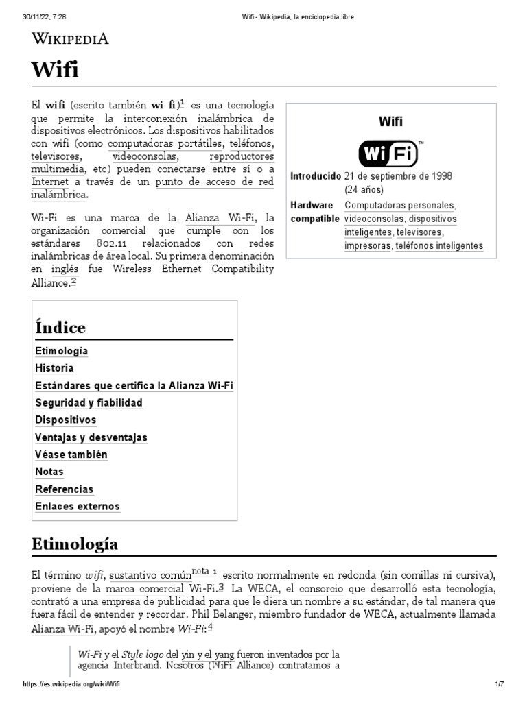 Wifi - Wikipedia, La Enciclopedia Libre | PDF | Wifi | Ieee 802.11