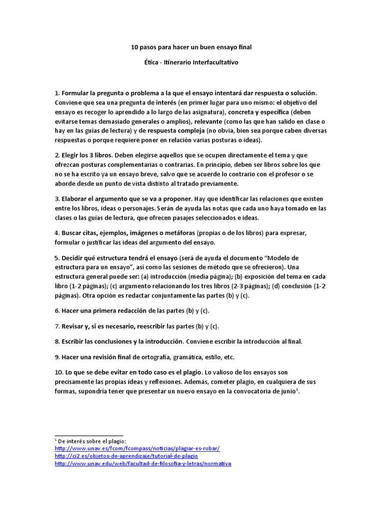 10 Pasos para Hacer Un Buen Ensayo Final | PDF