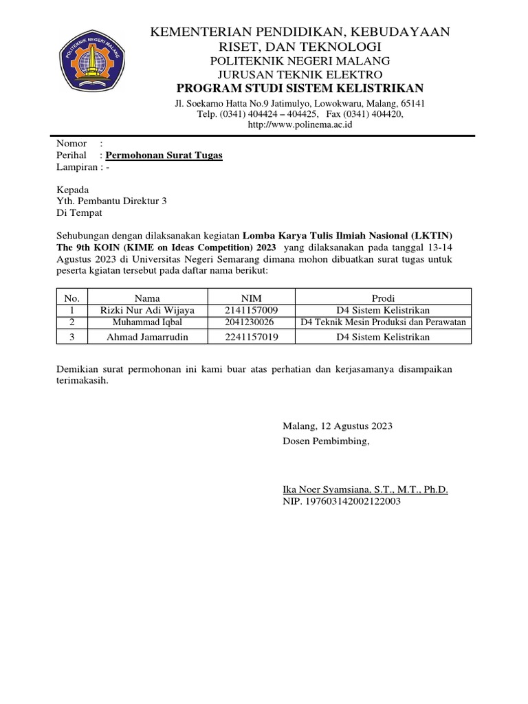 Surat Tugas Koni | PDF