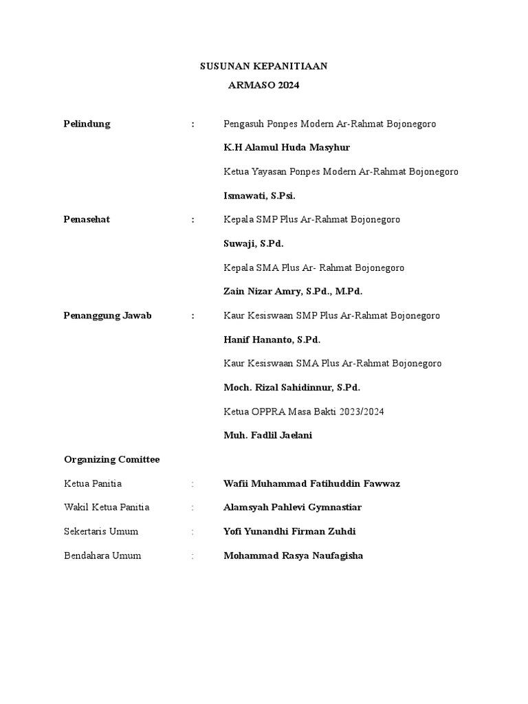 Susunan Kepanitiaan 2024 | PDF