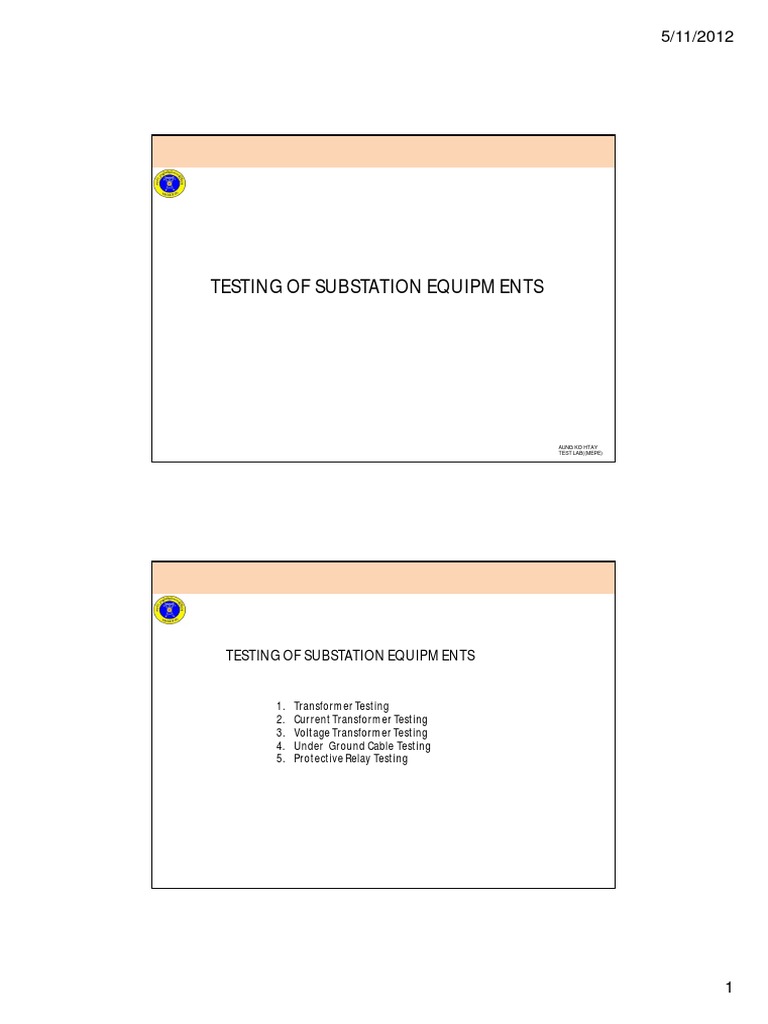 Testing of Substation Equipments | PDF | Transformer | Inductor