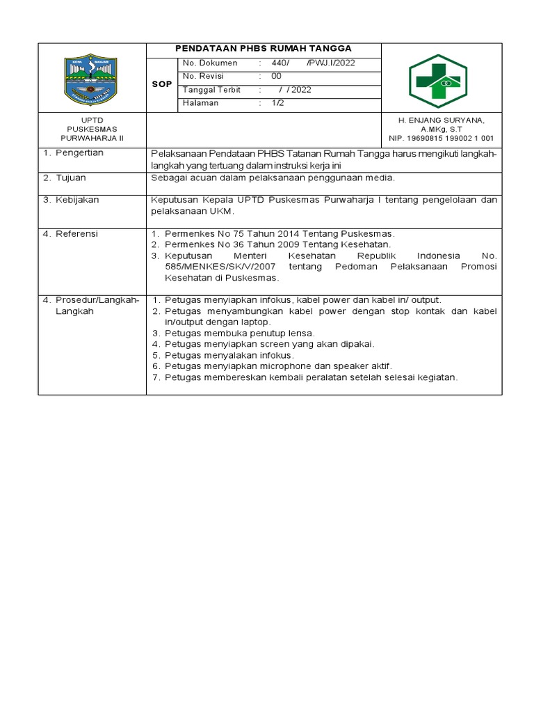 SOP Pendataan PHBS RT | PDF