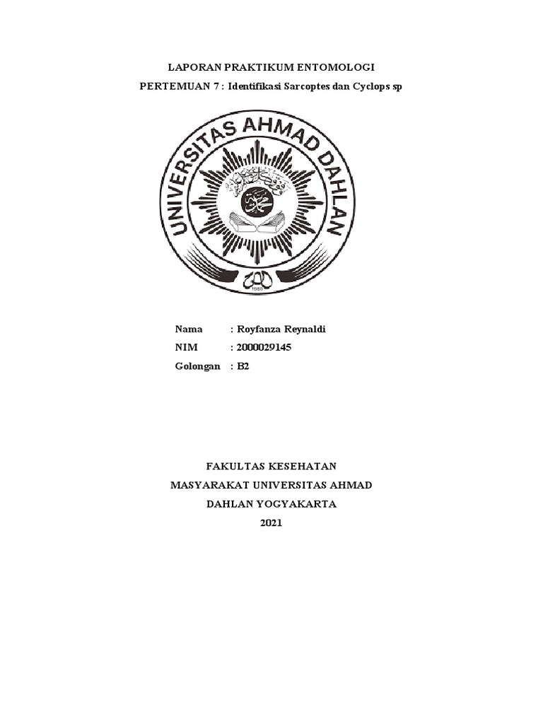 Royfanza Reynaldi - Entomologi B2 - Identifikasi Sarcoptes Dan Cyclops ...
