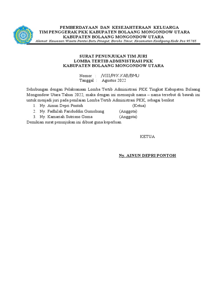 Surat Penunjukan Tim Juri-2 Tertib Administrasi - Copy | PDF