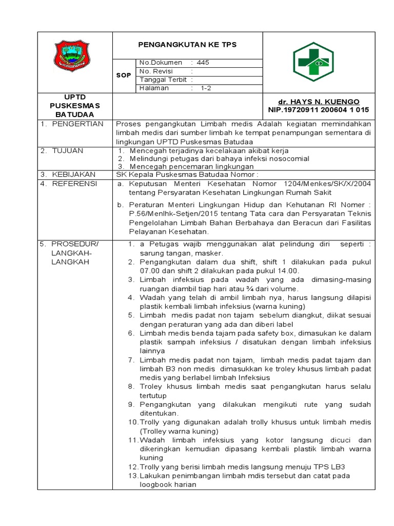 Sop Pengangkutan Limbah Ke TPS | PDF