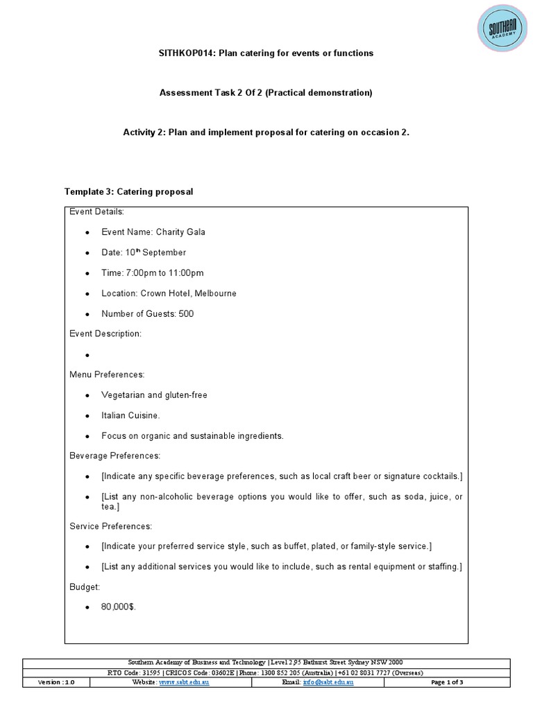 SITHKOP014 - Task 2 of 2 Activity 2.v1.0 | PDF