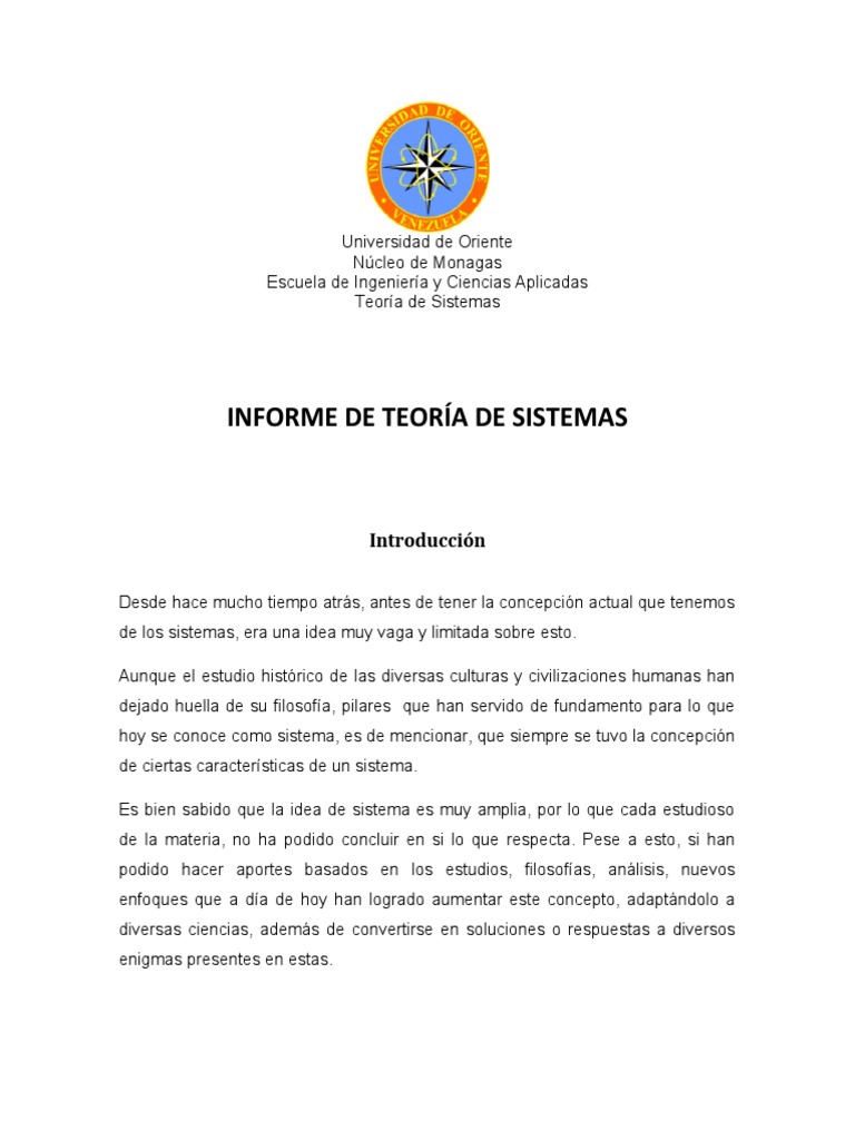 Informe de Teoria de Sistema | PDF | Teoría del caos | Ciencia de sistemas