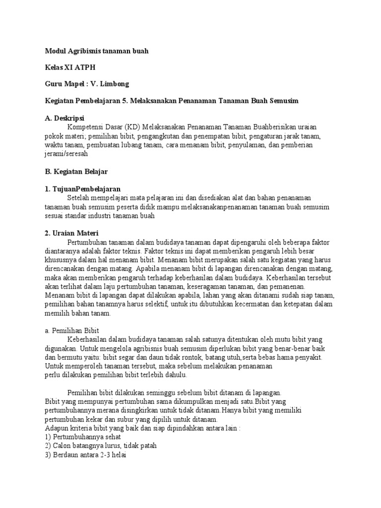 Modul Agribisnis Tanaman Buah Kelas XI ATPH | PDF | Griya & Taman | Sains & Matematika