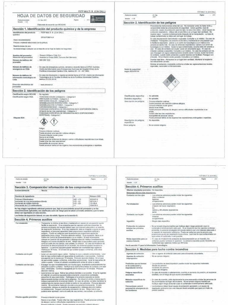Hoja de Seguridad Msds - Fastop Multi Part B | PDF
