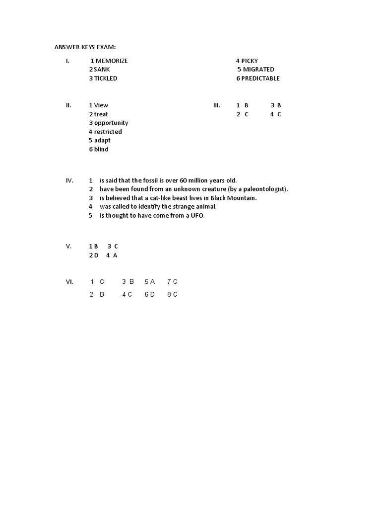 Answer Keys Exam | PDF