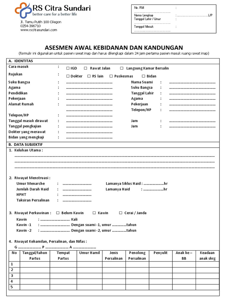 Asesmen Awal Kebidanan dan Kandungan | PDF