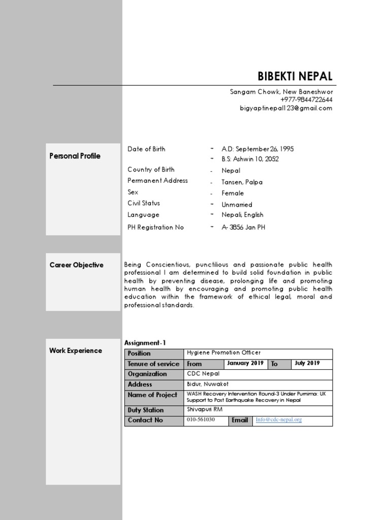 1995 Public Health Professional CV | PDF
