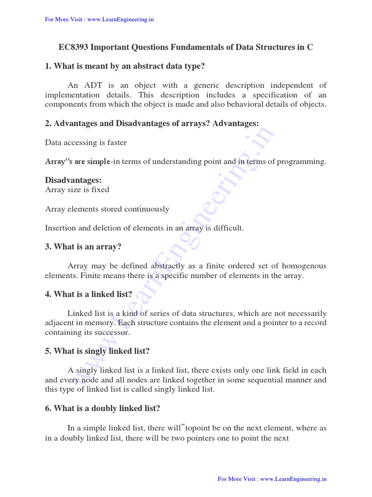 Ec8393 Qb 01 2marks By Learnengineering In Pdf Queue Abstract Data Type Pointer