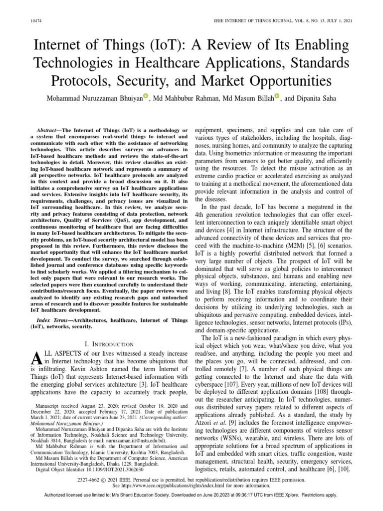 Internet of Things (Iot) : A Review of Its Enabling Technologies in Healthcare Applications ...