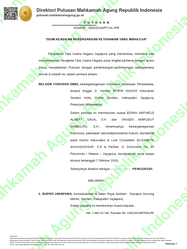 Putusan 34 G 2019 Ptun - JPR 20230825210110 | PDF