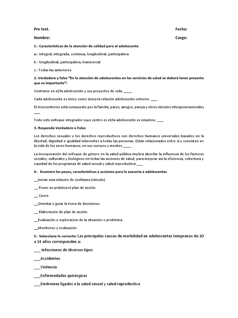 Pre Test FORMATO | PDF