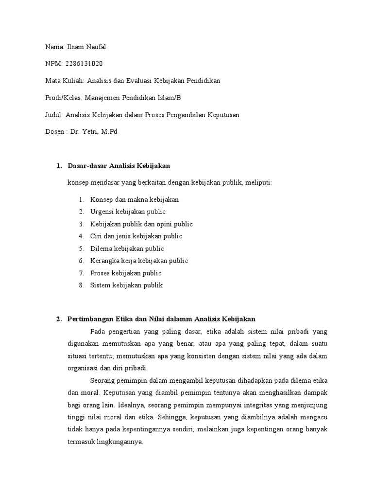 Analisis Kebijakan Dalam Proses Pengambilan Kebijakan | PDF