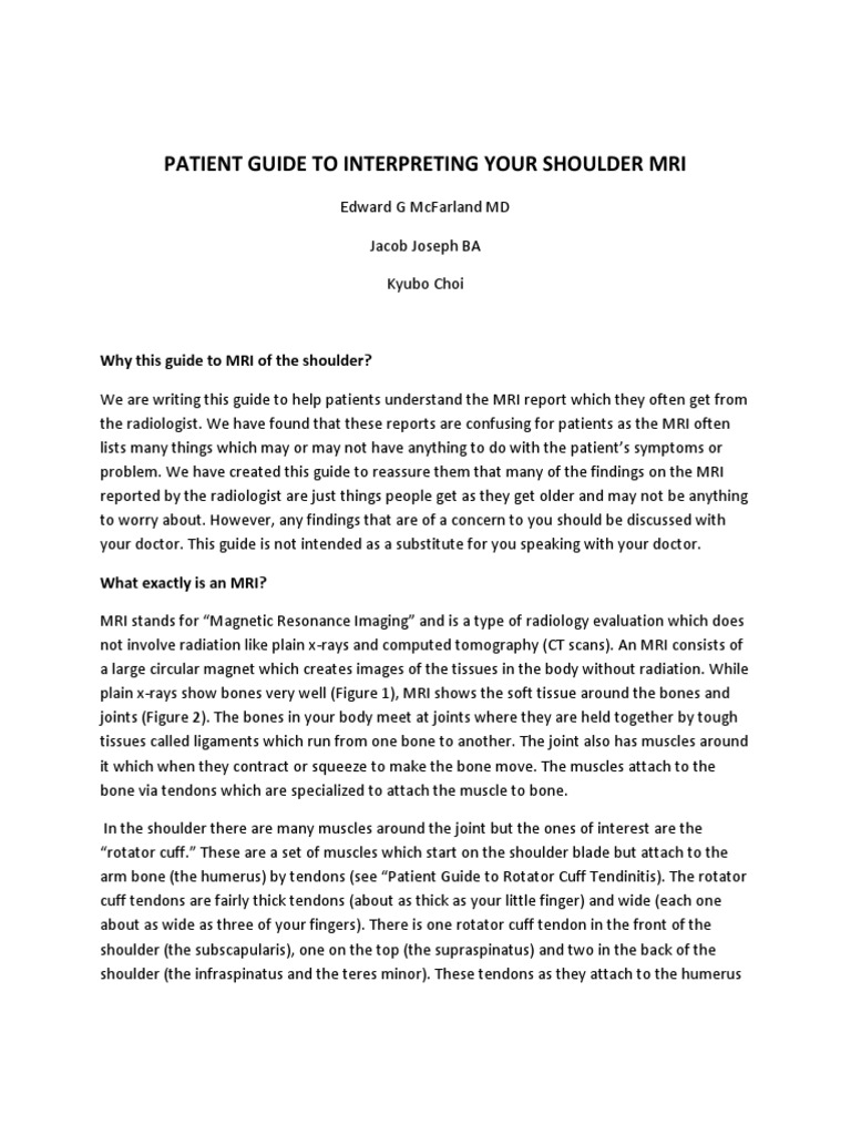 Understanding Your Shoulder MRI Report | PDF