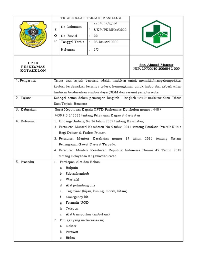 Sop Triase Saat Bencana | PDF