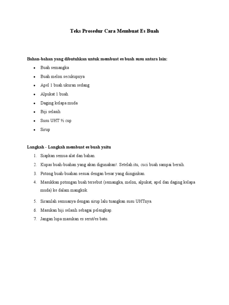 Teks Prosedur Cara Membuat Es Buah | PDF