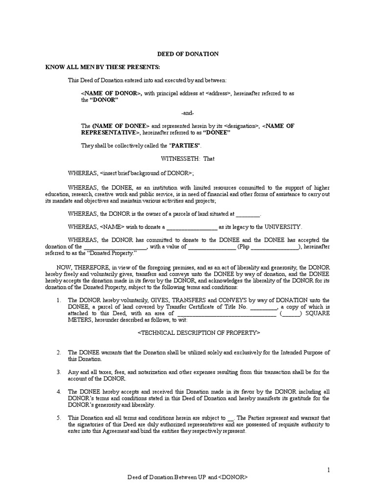 Deed of Donation Agreement Template | PDF | Politics