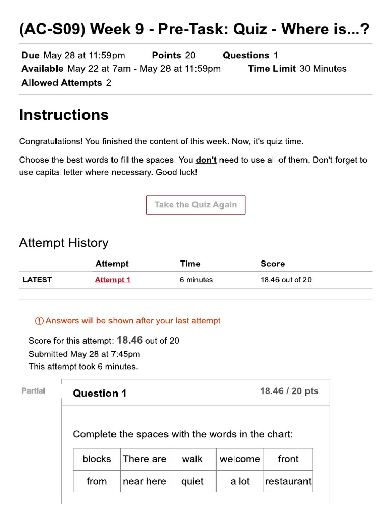(AC-S09) Week 9 - Pre-Task - Quiz - Where Is.. | PDF